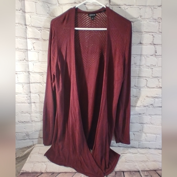 Sweaters | Torrid Burgundy Cardigan Pointelle Assymetric 1x Sweater ...